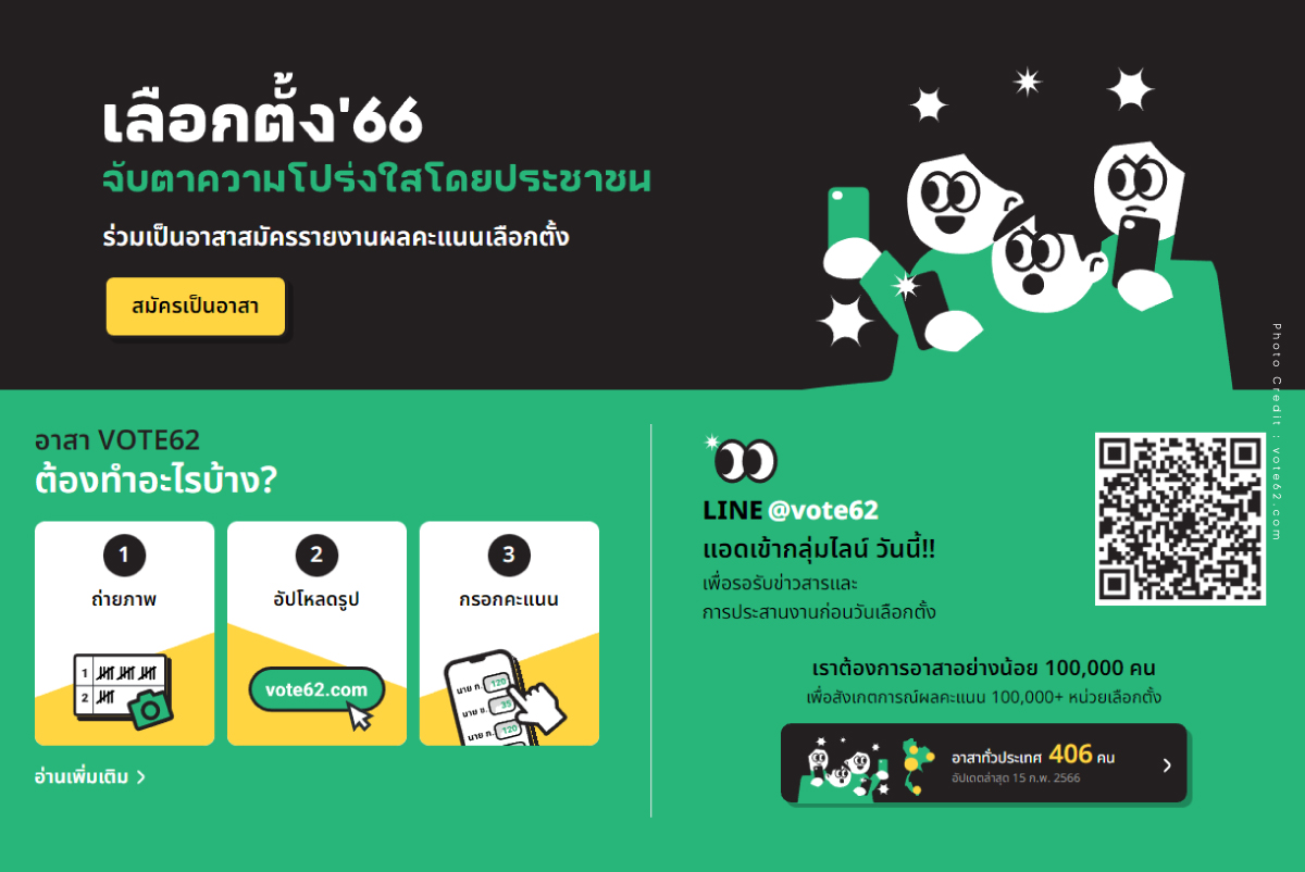 VOTE 62 ชวนมาเป็นอาสาจับตาดูการเลือกตั้งปี 66 - Urban Creature