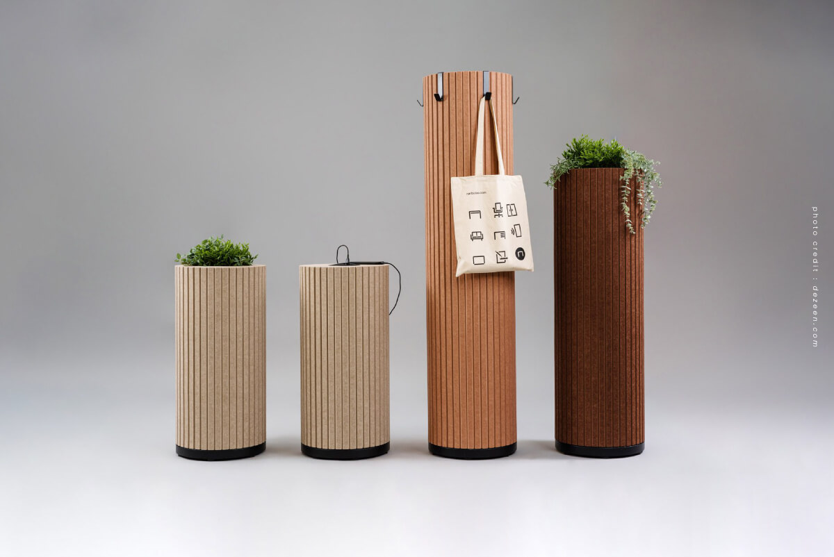 ตกแต่งออฟฟิศให้เป็นมิตรต่อสิ่งแวดล้อม ด้วย Parthos เสาปูนดูดซับเสียง ทำจากเศษผ้าและพลาสติก ...